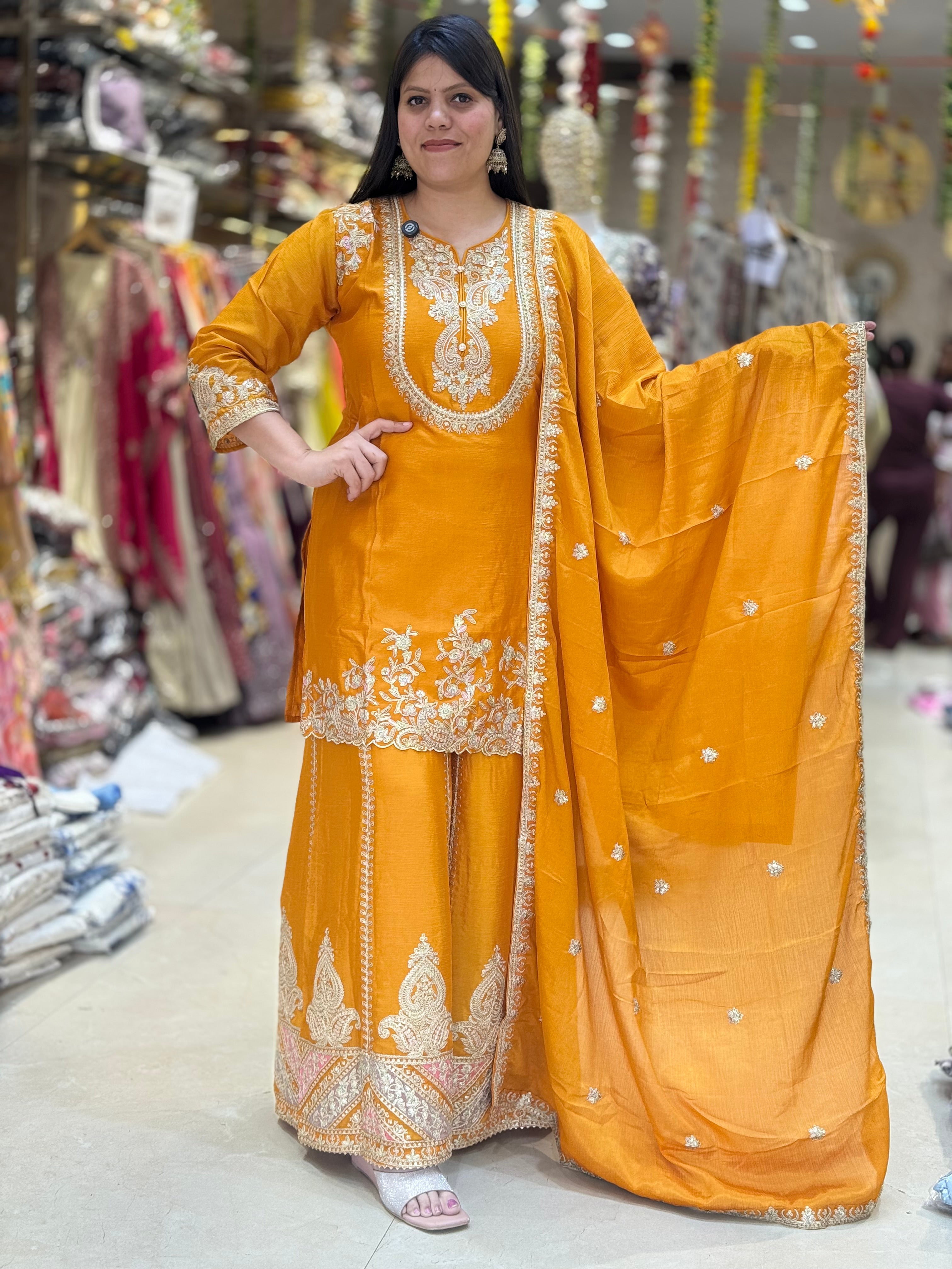WEDDING SPECIAL CHINON PURE ZARI AND TILLA WORK JAFFA SUIT – Arsh ...